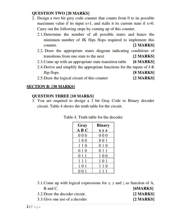 Solved QUESTION TWO [20 MARKS 2. Design a two bit grey code | Chegg.com