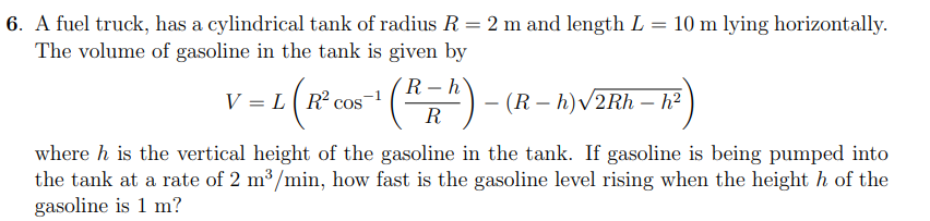 Solved 6. A fuel truck, has a cylindrical tank of radius R= | Chegg.com
