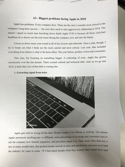 A3 - Biggest problems facing Apple in 2018 Apple has | Chegg.com