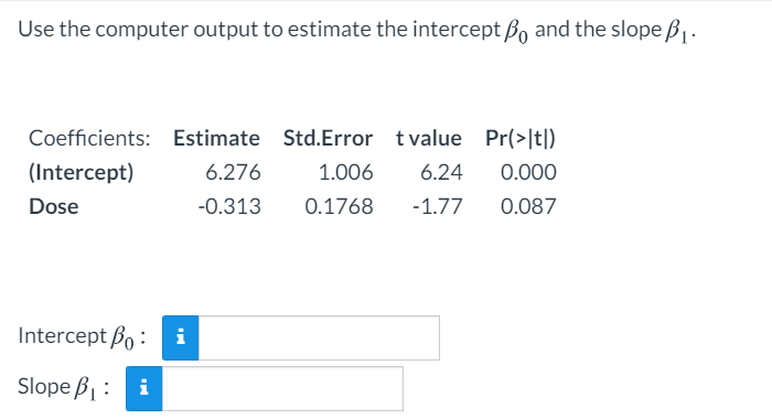Solved Use the computer output to estimate the intercept Bo | Chegg.com