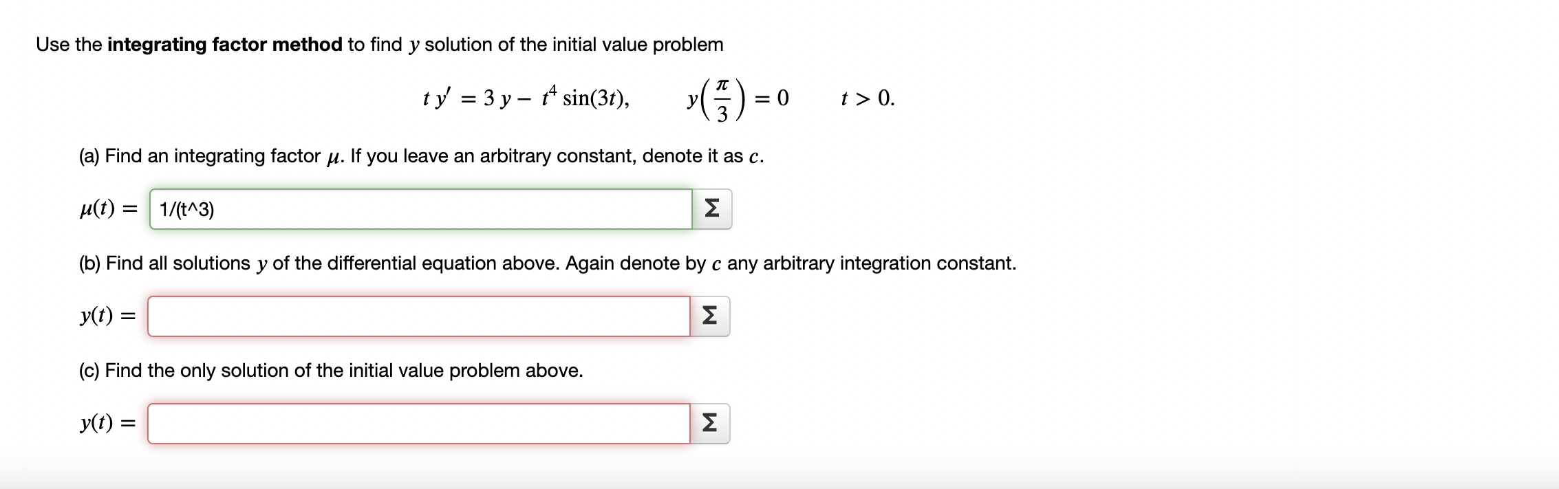 Solved Use the integrating factor method to find y ﻿solution | Chegg.com