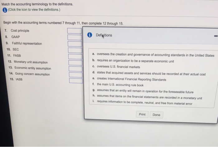 Solved Match the accounting terminology to the definitions. | Chegg.com