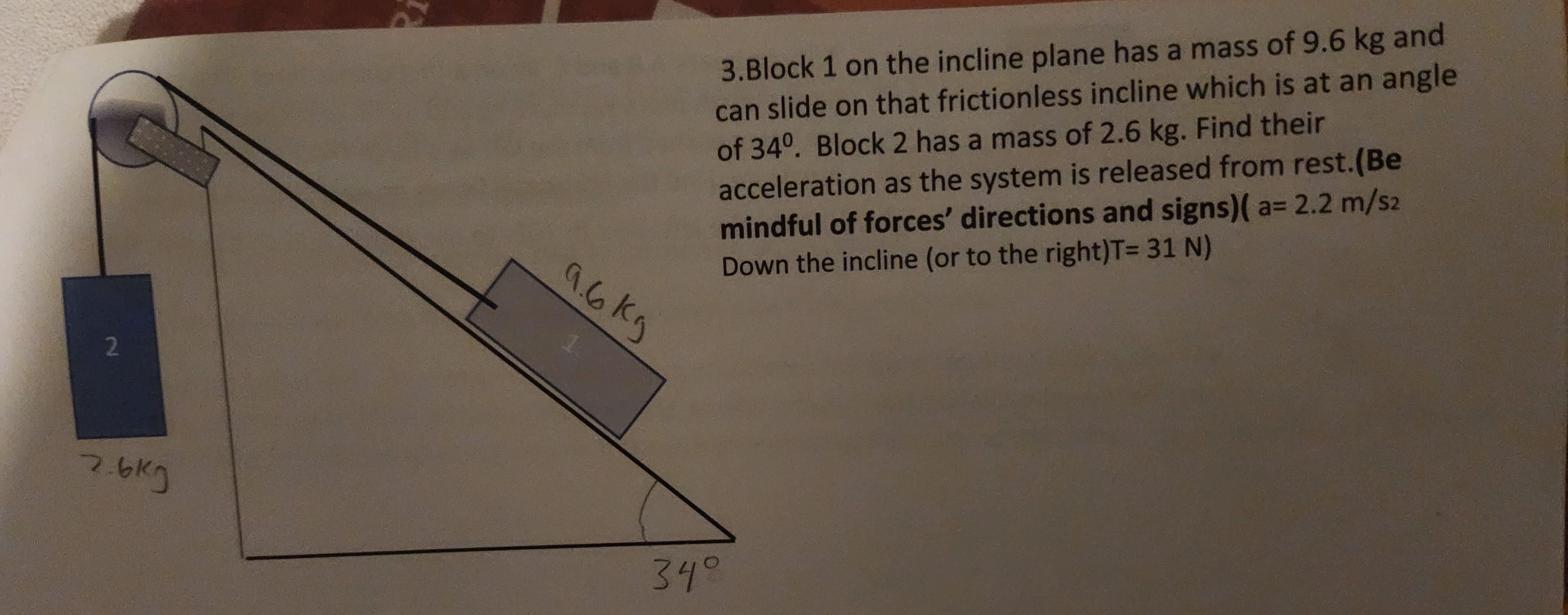 Solved lock 1 on the incline plane has a mass of 9.6 kg and | Chegg.com
