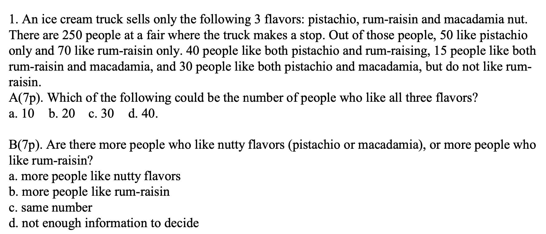 Solved 1. An ice cream truck sells only the following 3 | Chegg.com