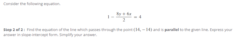 Consider the following equation. 1−28y+6x=4 Step 2 of | Chegg.com