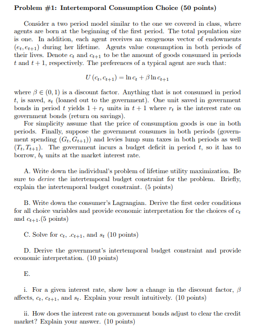Solved Problem \#1: Intertemporal Consumption Choice (50 | Chegg.com