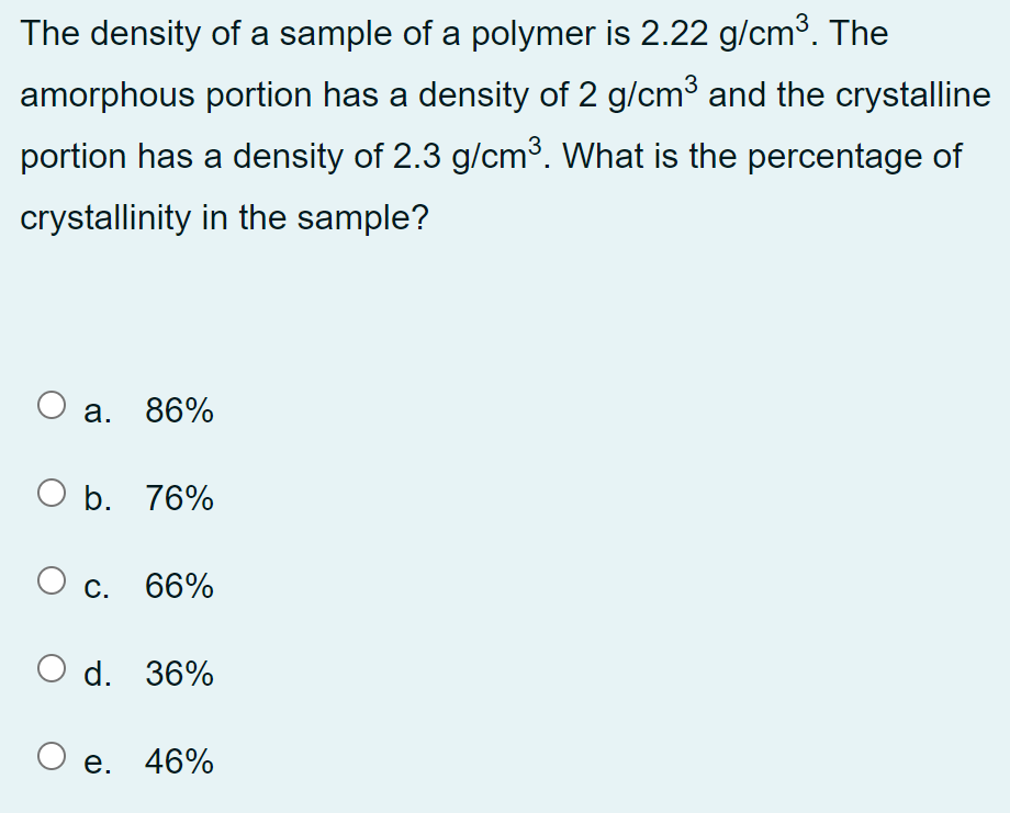 solved-the-density-of-a-sample-of-a-polymer-is-2-22-g-cm3-chegg