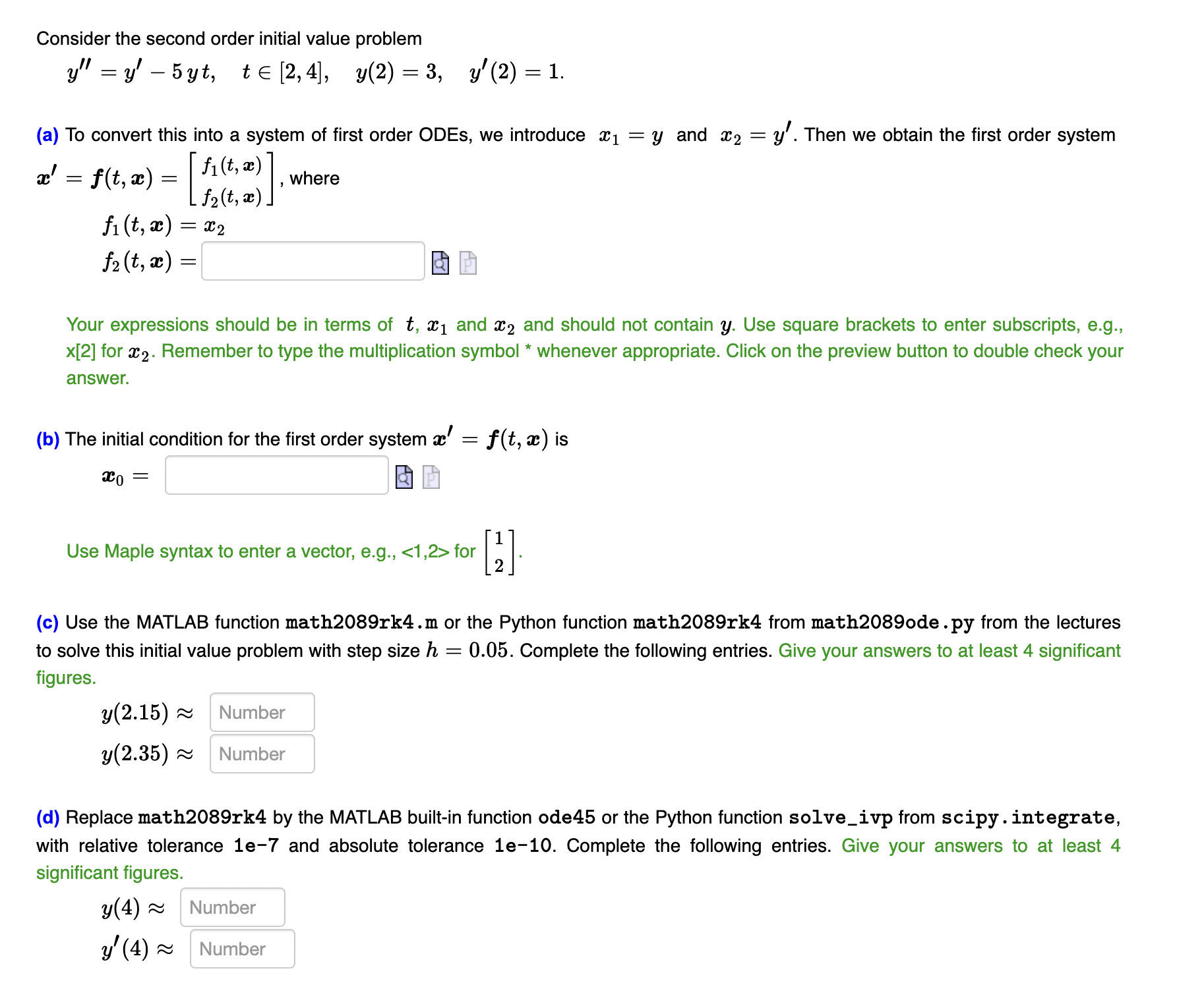 Consider the second order initial value problem | Chegg.com