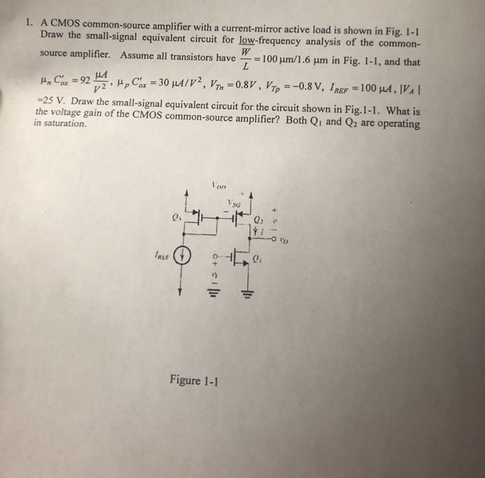Solved 1. A CMOS common-source amplifier with a | Chegg.com