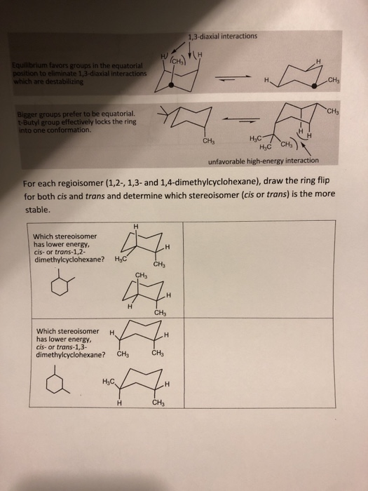 Solved 1,3-diaxial interactions favors groups in the | Chegg.com