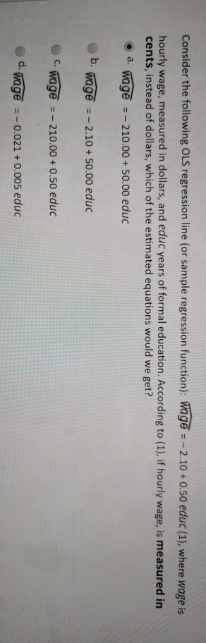 Solved Consider the following OLS regression line (or sample | Chegg.com