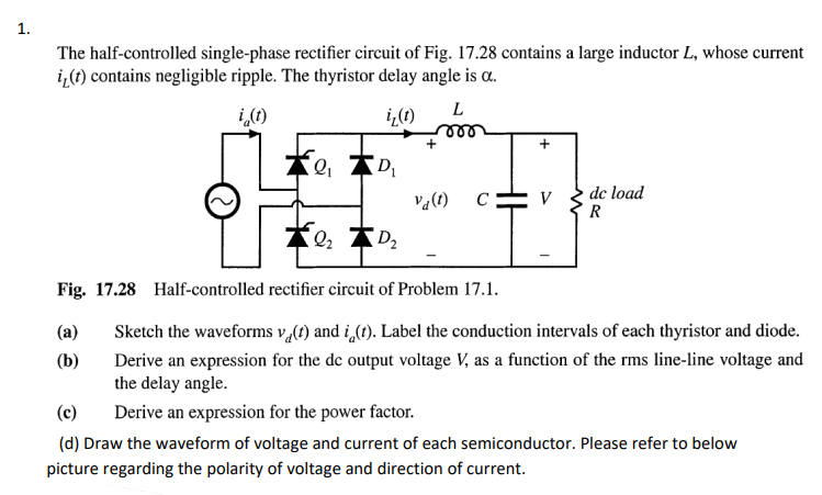 Solved 1. The half-controlled single-phase rectifier circuit | Chegg.com