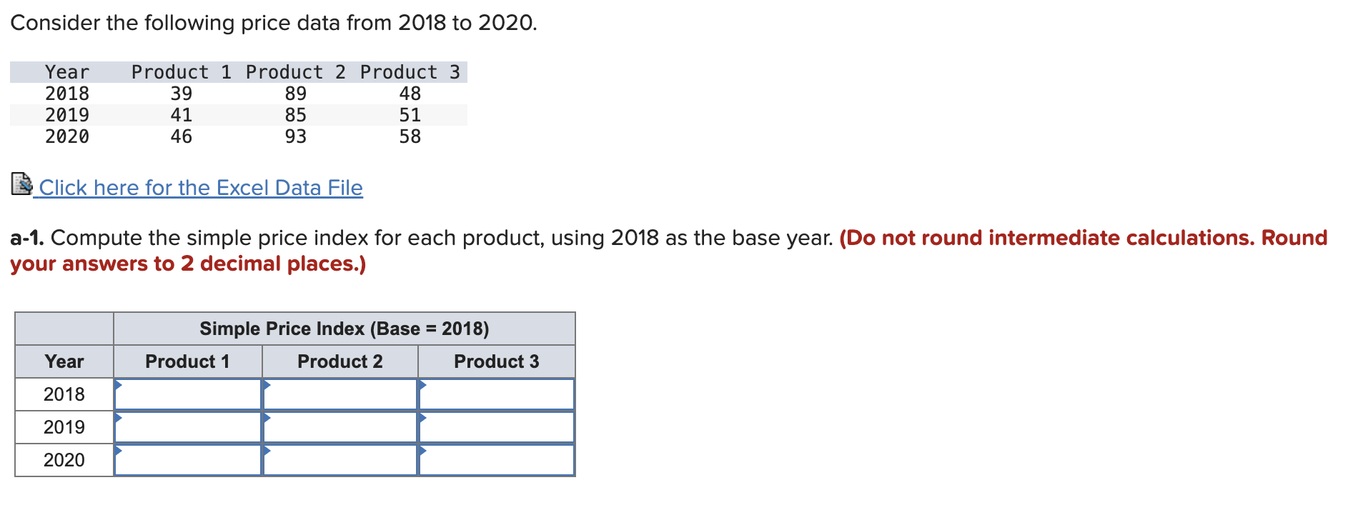 Solved Consider the following price data from 2018 to 2020. | Chegg.com