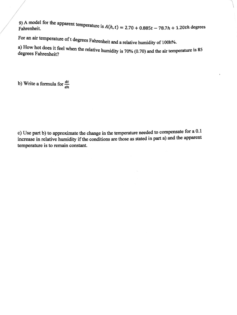 Solved 9) A model for the apparent temperature is Acht=270+ | Chegg.com