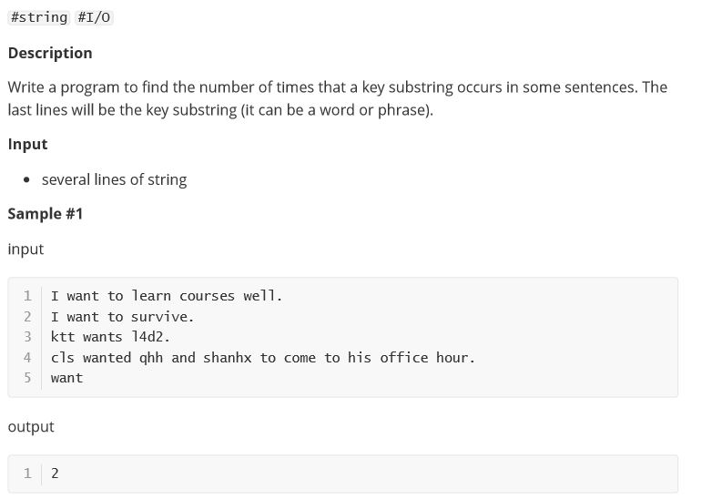 Solved #string #1/0 Description Write a program to find the | Chegg.com