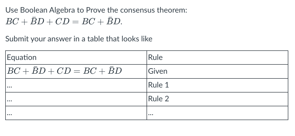 Solved Use Boolean Algebra To Prove The Consensus Theorem