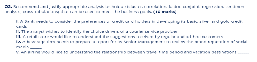 Solved Q2. Recommend and justify appropriate analysis | Chegg.com