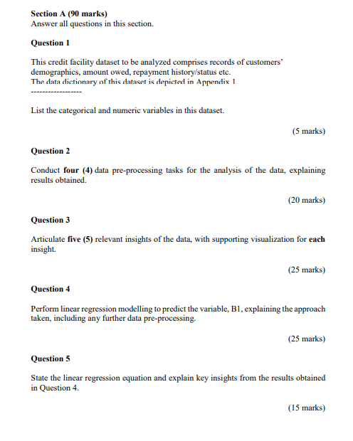 Solved Question 1 This credit facility dataset to be | Chegg.com