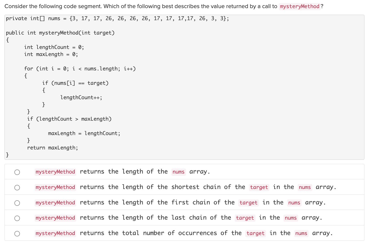 Solved Question: 1 Consider the following code segment. | Chegg.com