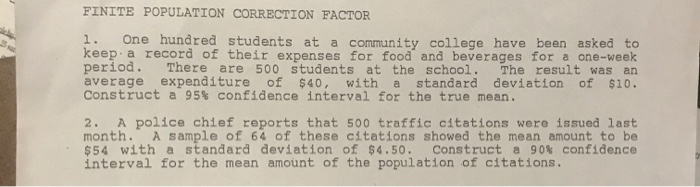 Solved Finite Population Correction Factor 1 One Hundred
