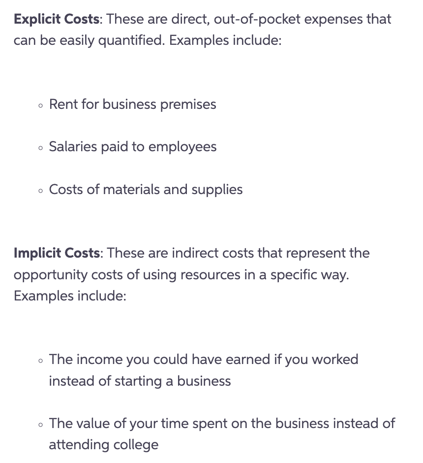 Solved Explicit Costs: These are direct, out-of-pocket | Chegg.com