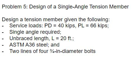 Solved Problem 5: Design of a Single-Angle Tension Member | Chegg.com