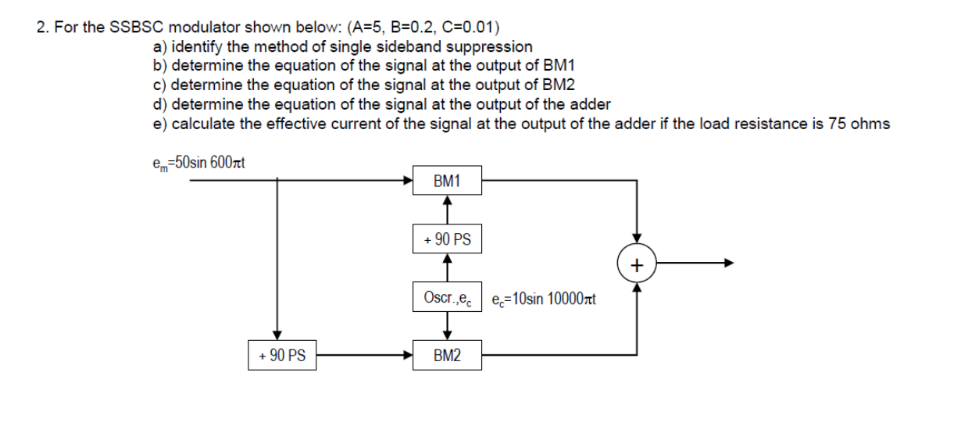 Solved 2. For the SSBSC modulator shown below: | Chegg.com