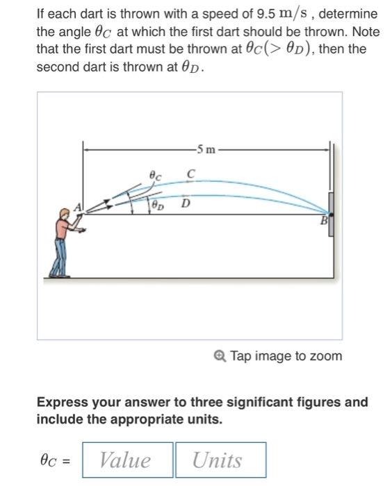 Solved If each dart is thrown with a speed of 9.5 m/s, | Chegg.com