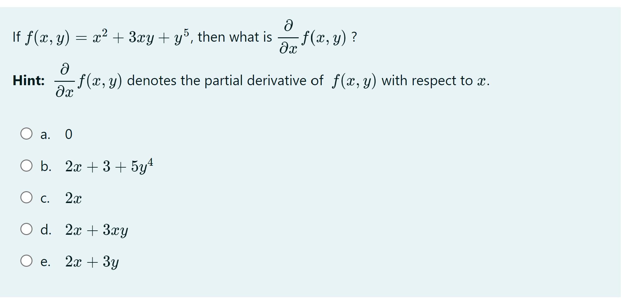 Solved If f(x,y)=x2+3xy+y5, ﻿then what is | Chegg.com