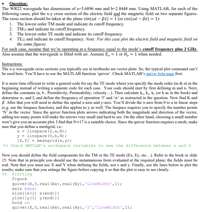 Solved - Question: The WR22 waveguide has dimensions of | Chegg.com