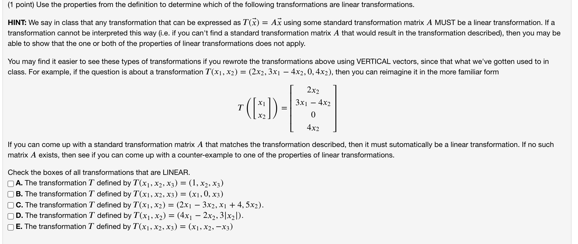 Solved (1 point) Let T : P3 -> P3 be the linear | Chegg.com