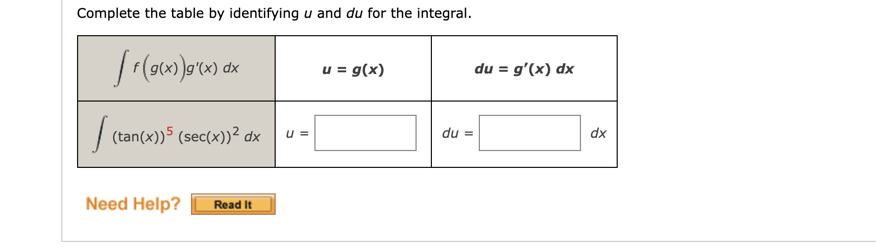Solved Complete the table by identifying u and du for the | Chegg.com
