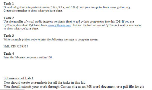 Solved Task 1 Download python interpreters (version 3.6.x, | Chegg.com