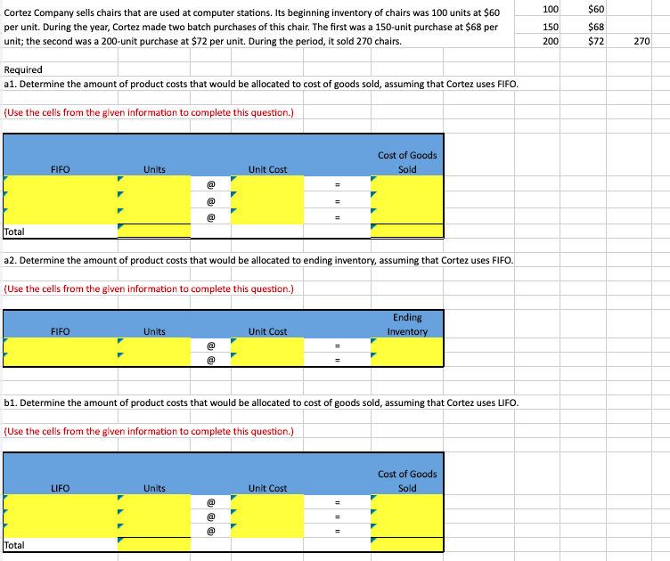Solved 100 Cortez Company sells chairs that are used at | Chegg.com