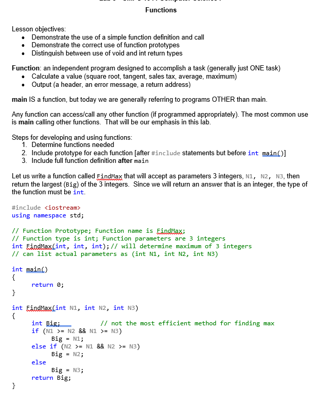 Solved Functions Lesson objectives: • Demonstrate the use of | Chegg.com