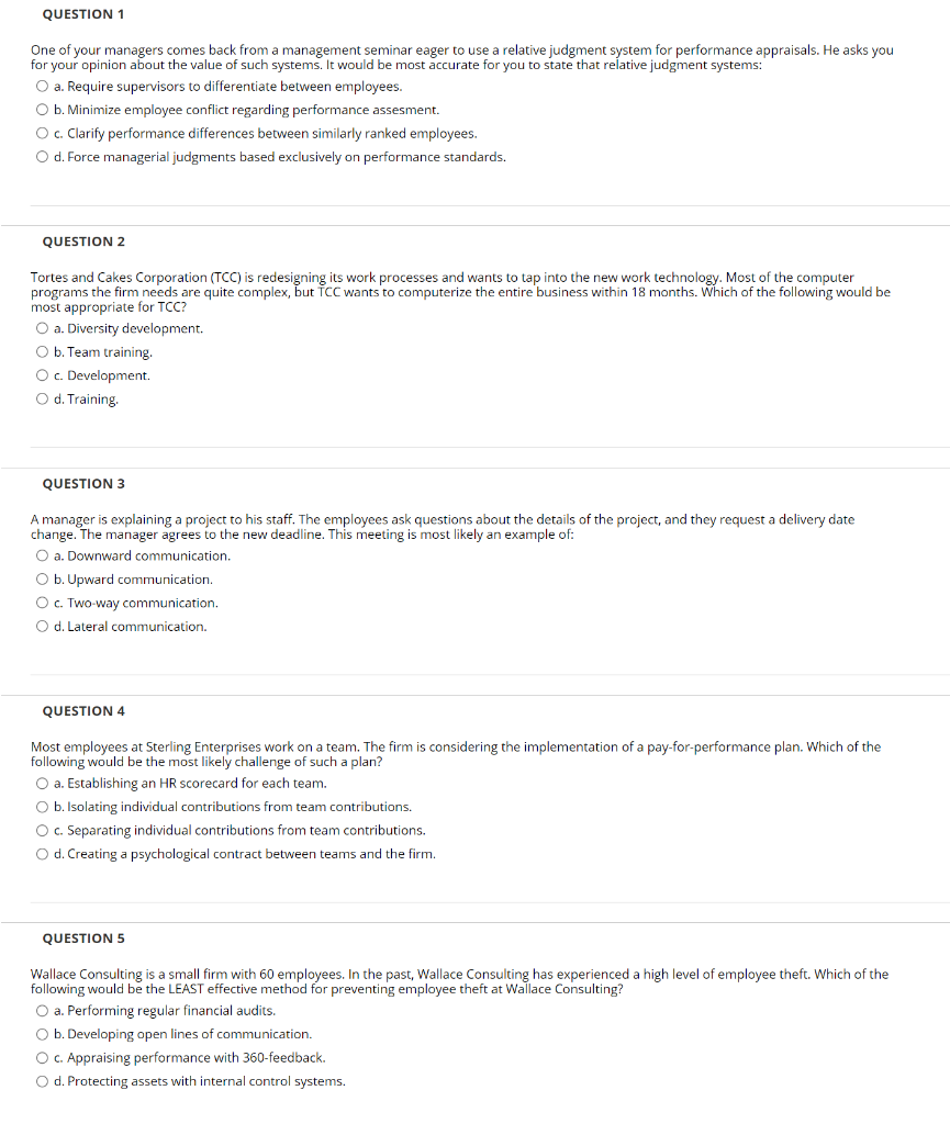 Solved QUESTION 1 One of your managers comes back from a | Chegg.com