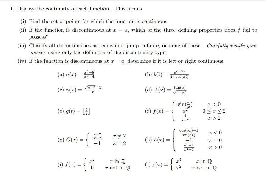 Solved 1. Discuss the continuity of each function. This | Chegg.com