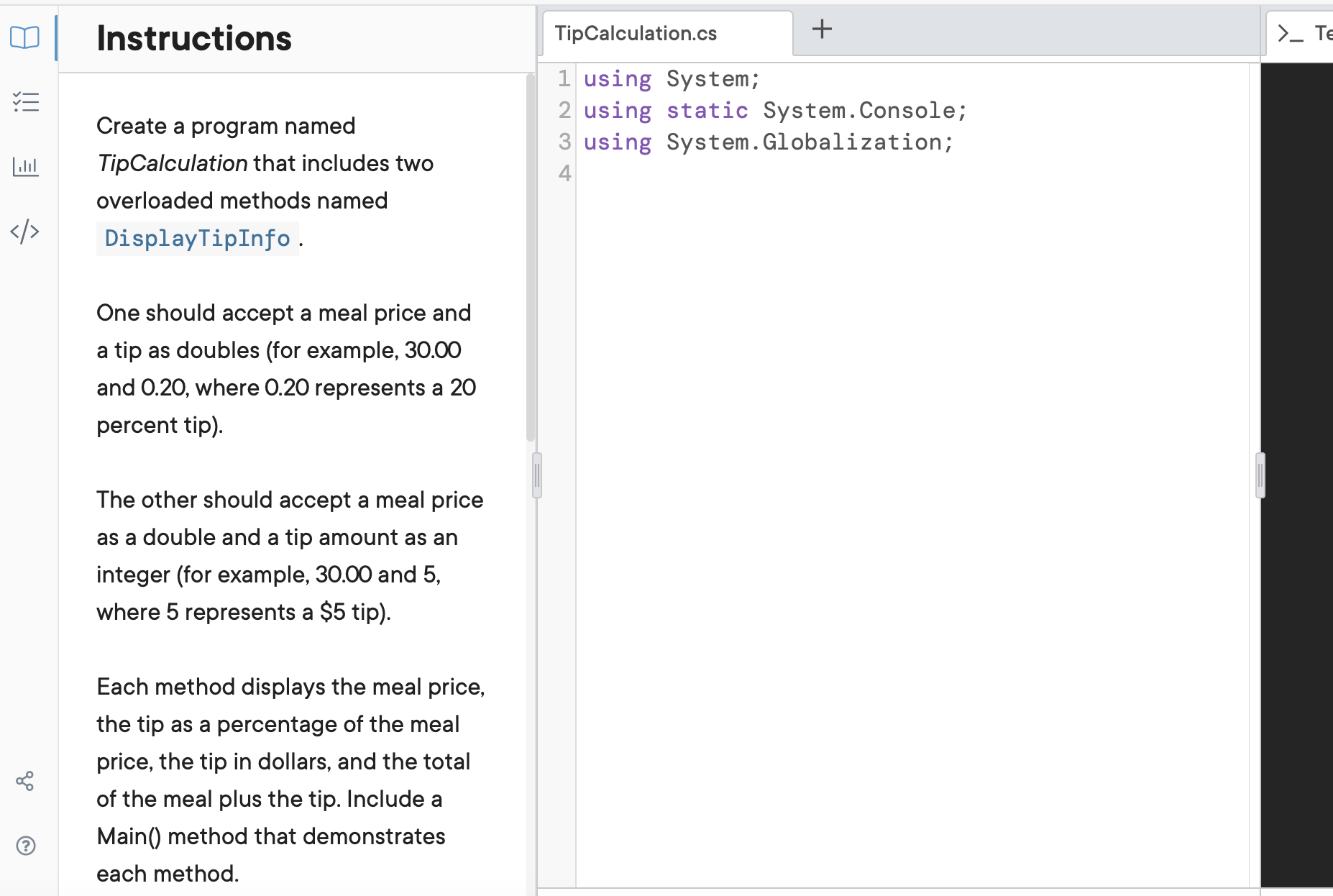 Solved Create a program named TipCalculation that includes | Chegg.com