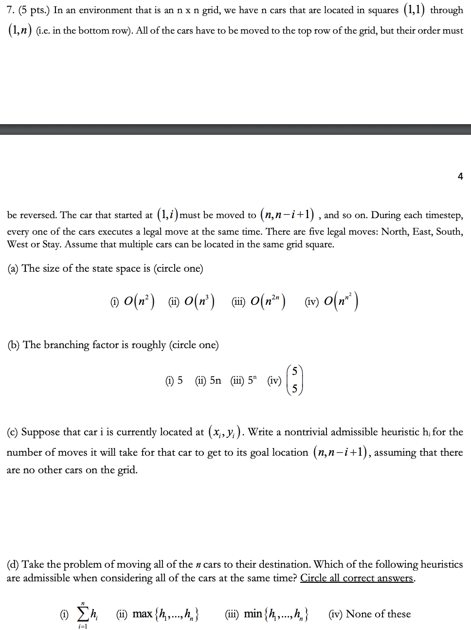 7. ( 5 pts.) In an environment that is an nxn grid, | Chegg.com