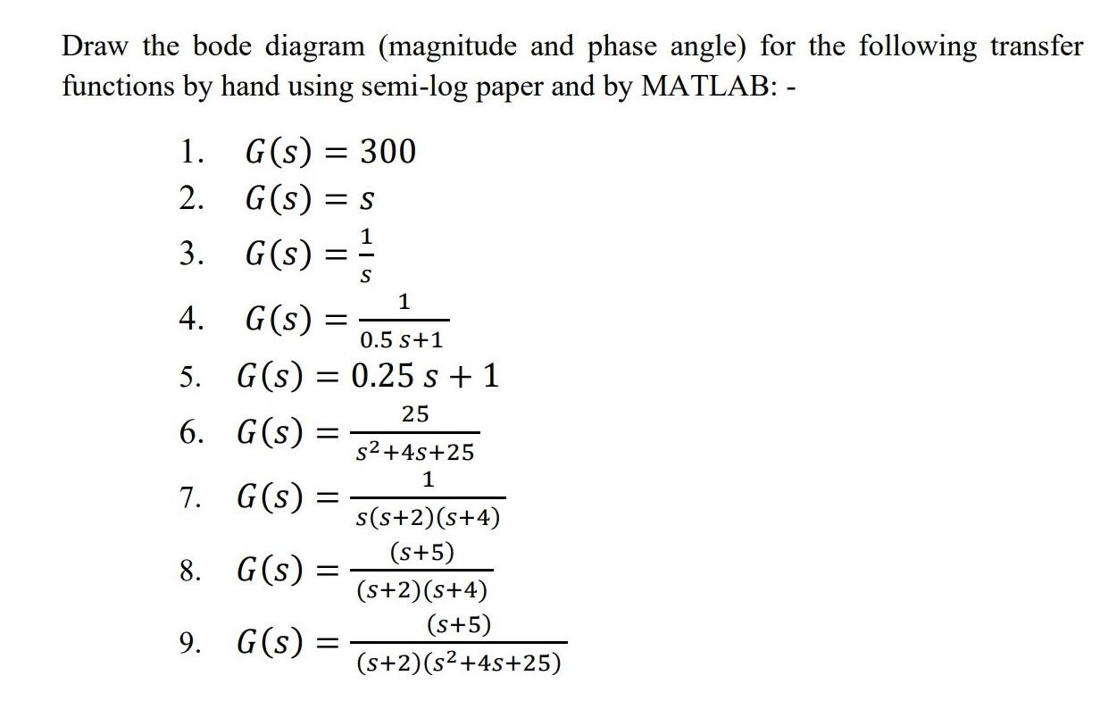 Solved Draw the bode diagram (magnitude and phase angle) for | Chegg.com
