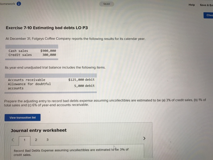 Solved omework G Saved Help Save & Ex Chec Exercise 7-9 | Chegg.com