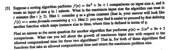 Solved 3 Suppose A Sorting Algorithm Performs Fn 6n2 2625