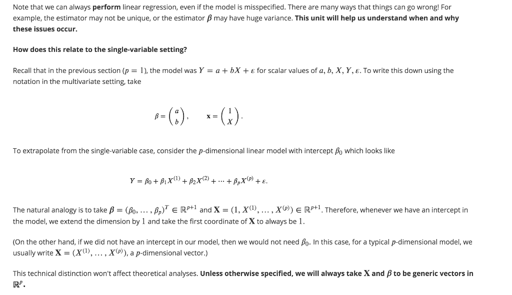 Solved The multivariate linear model can be described via | Chegg.com