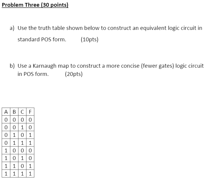 Solved Problem Three (30 points) a) Use the truth table | Chegg.com