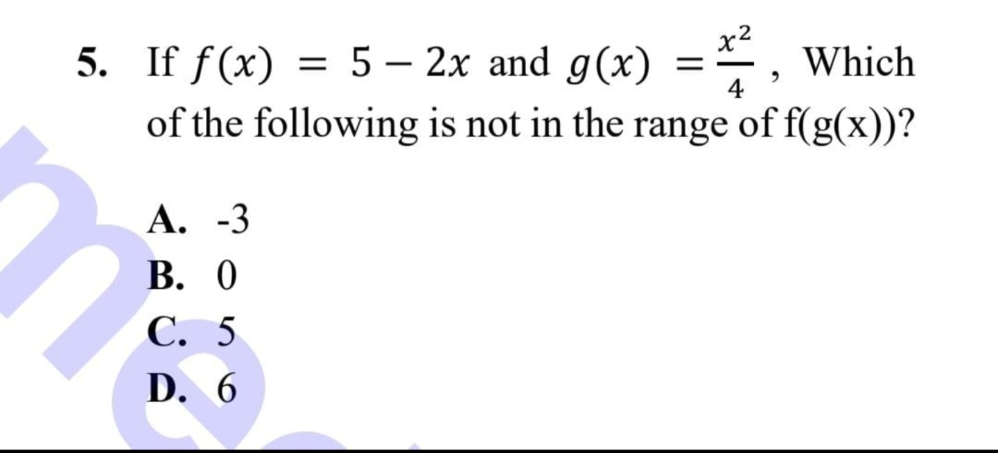 5. If f(x)=5−2x and g(x)=4x2, Which of the following | Chegg.com