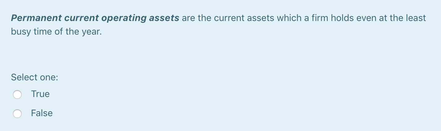 Solved Permanent current operating assets are the current | Chegg.com