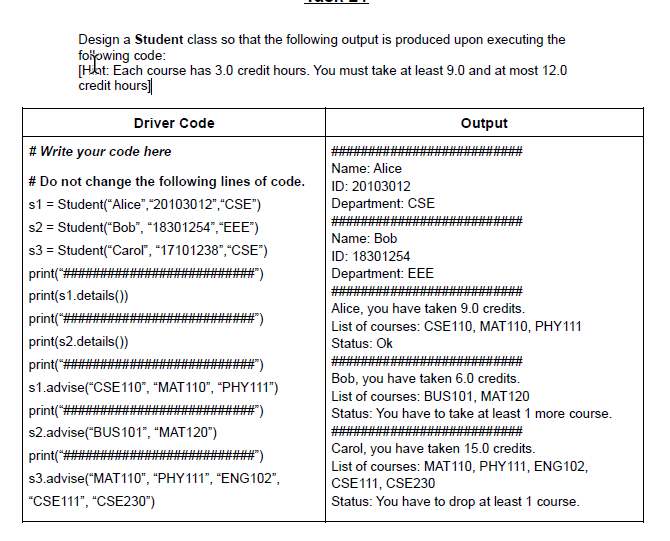 Solved Design a Student class so that the following output | Chegg.com