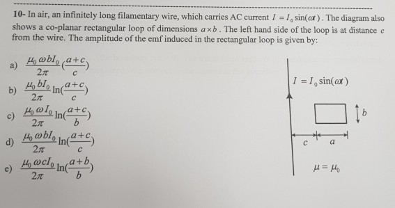 Solved 10- In air, an infinitely long filamentary wire, | Chegg.com