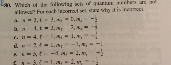Solved 80. Which of the following sets of quantum numbers | Chegg.com