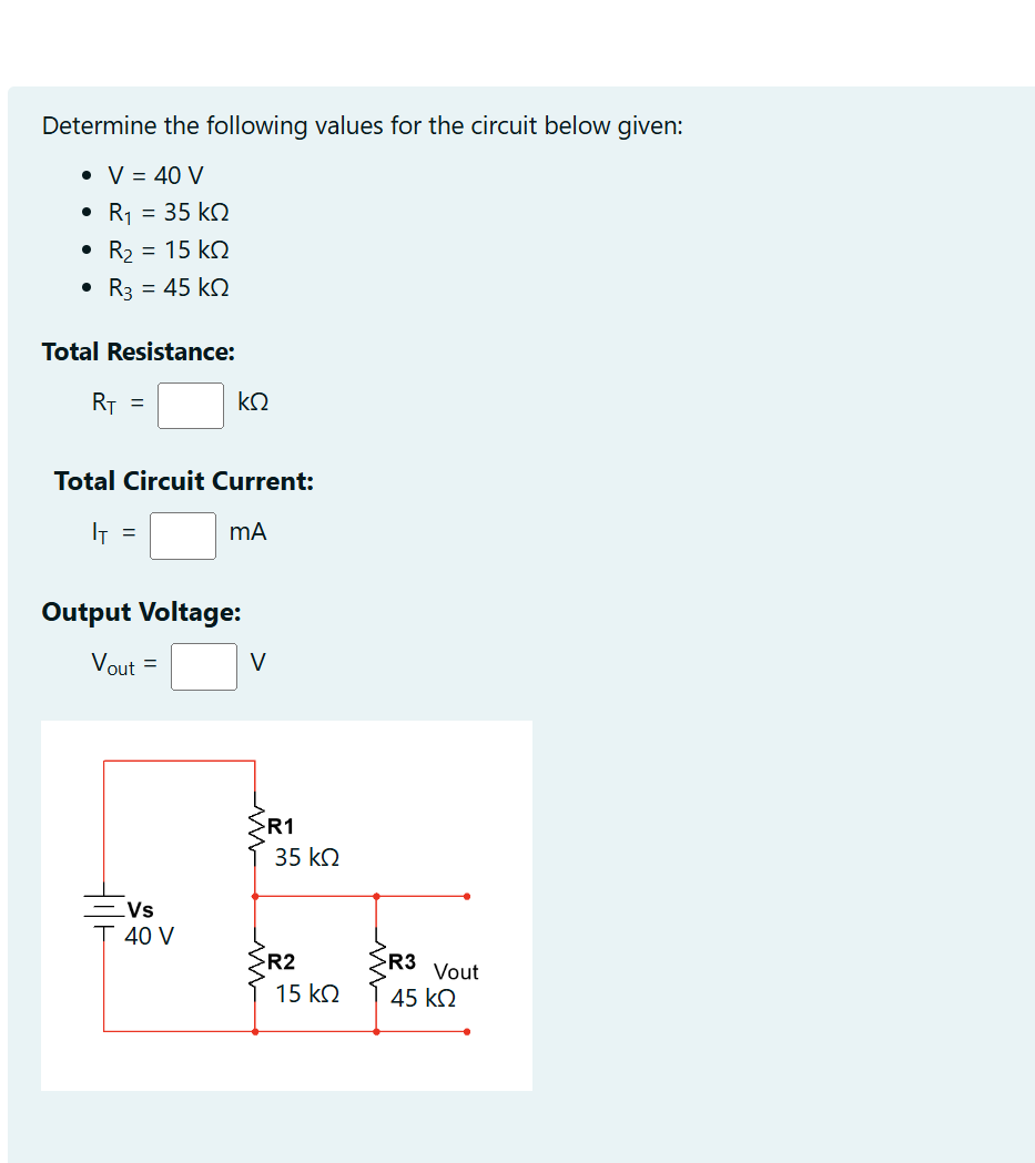 Solved Determine the following values for the circuit below | Chegg.com